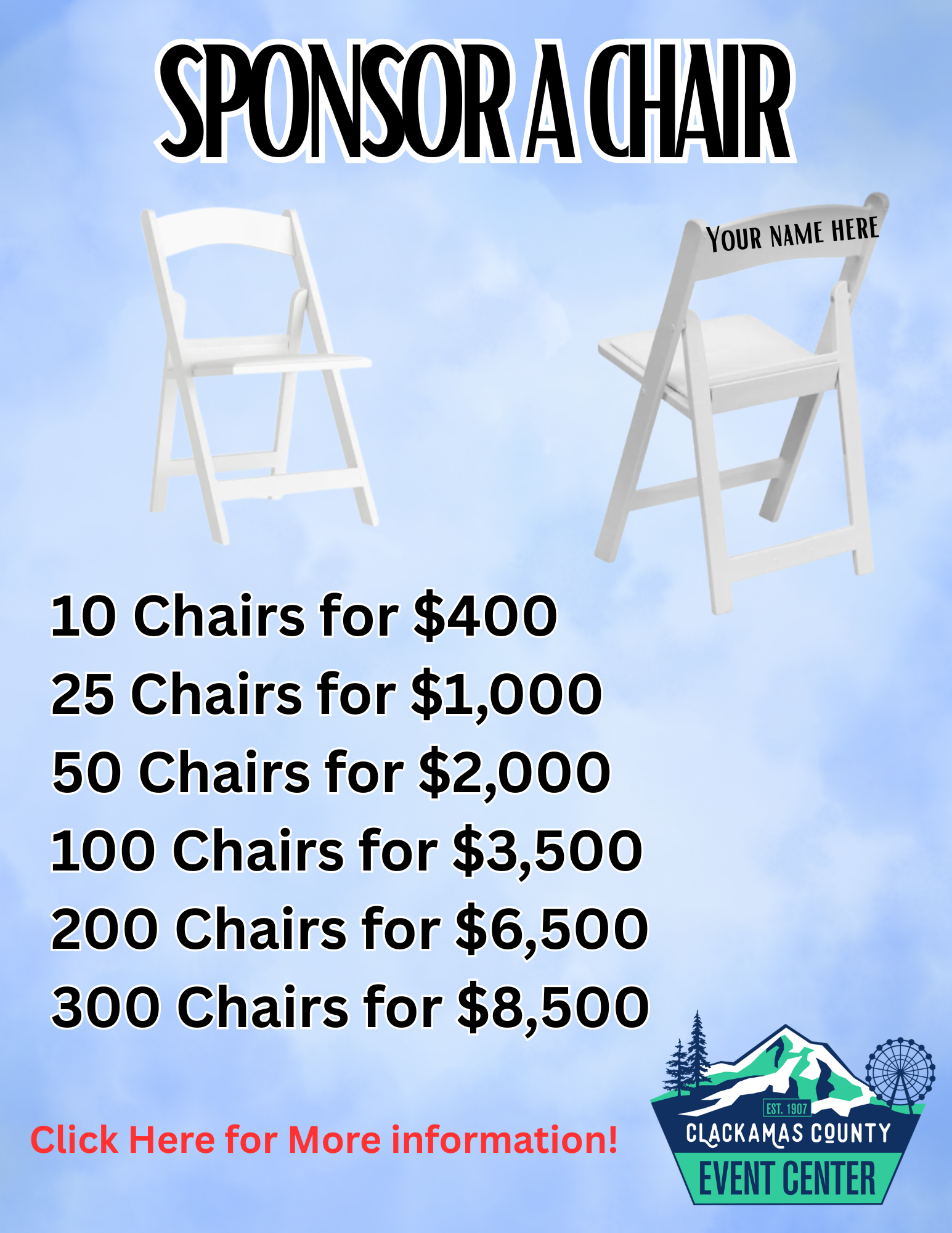 Sponsor a Chair | Clackamas County Event Center